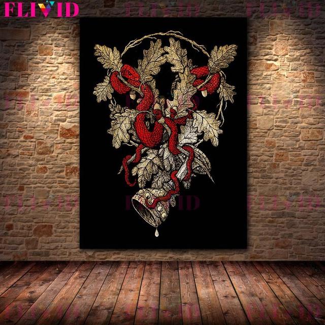 Cheap Demons, Death, Plague, Terror, Pagan Wizardry Elements Wall Art Canvas Red Snake and Witch ...