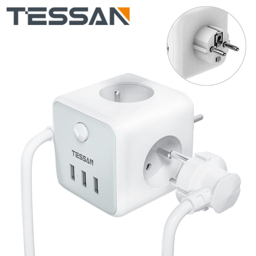 Tessan FR Wall Socket Cube Power Strip with 3 French Outlets & 3 USB ...