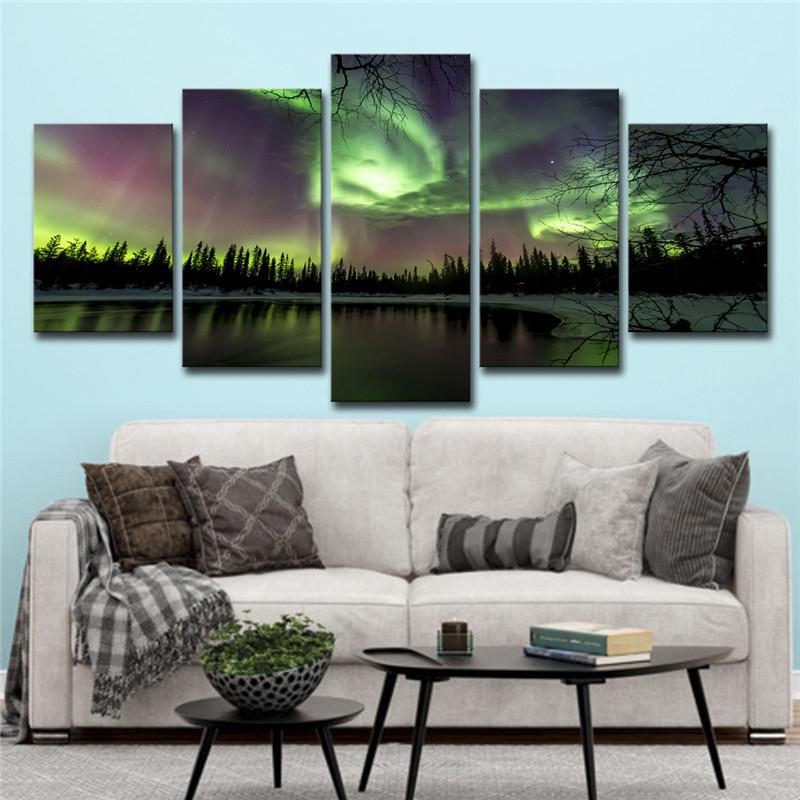 Buy 5 Pieces Lake Trees Scenery Home Bedroom Decor Without Frame Canvas ...