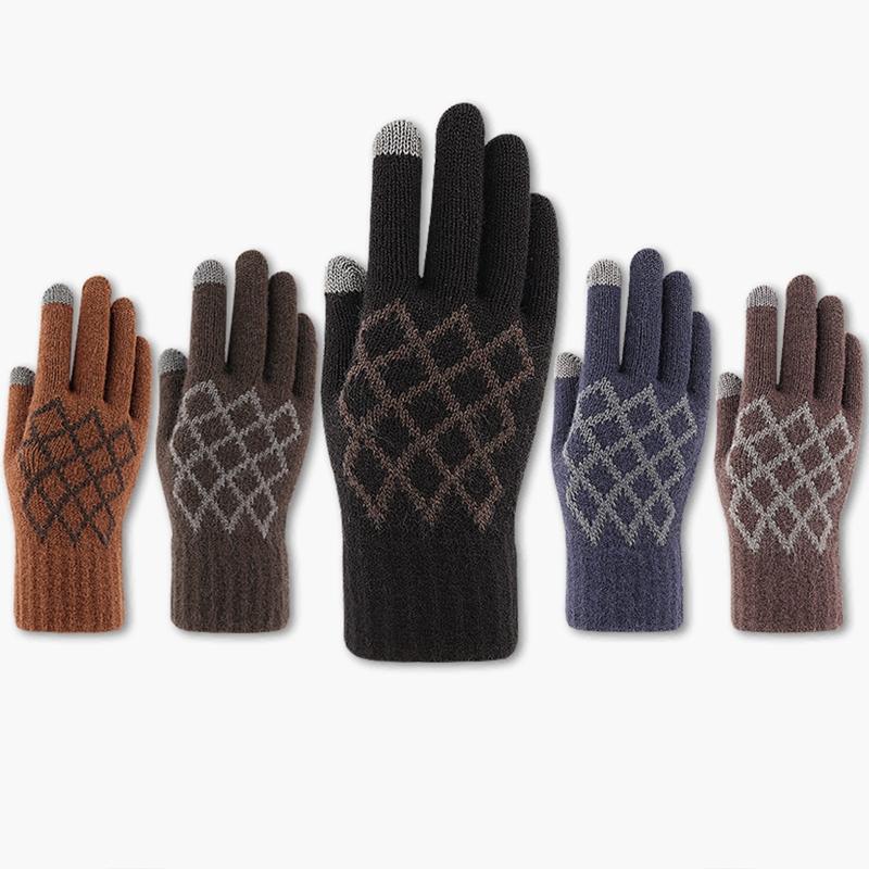 Buy New Men Winter Knitted Touch Screen Gloves Plaid Windproof Thermal ...