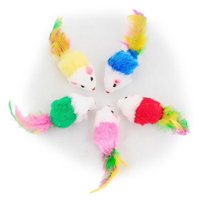 Buy 1Pcs Cat Toy Mouse Feather Tail Rattle Furry 4 Pack Plush Fur ...