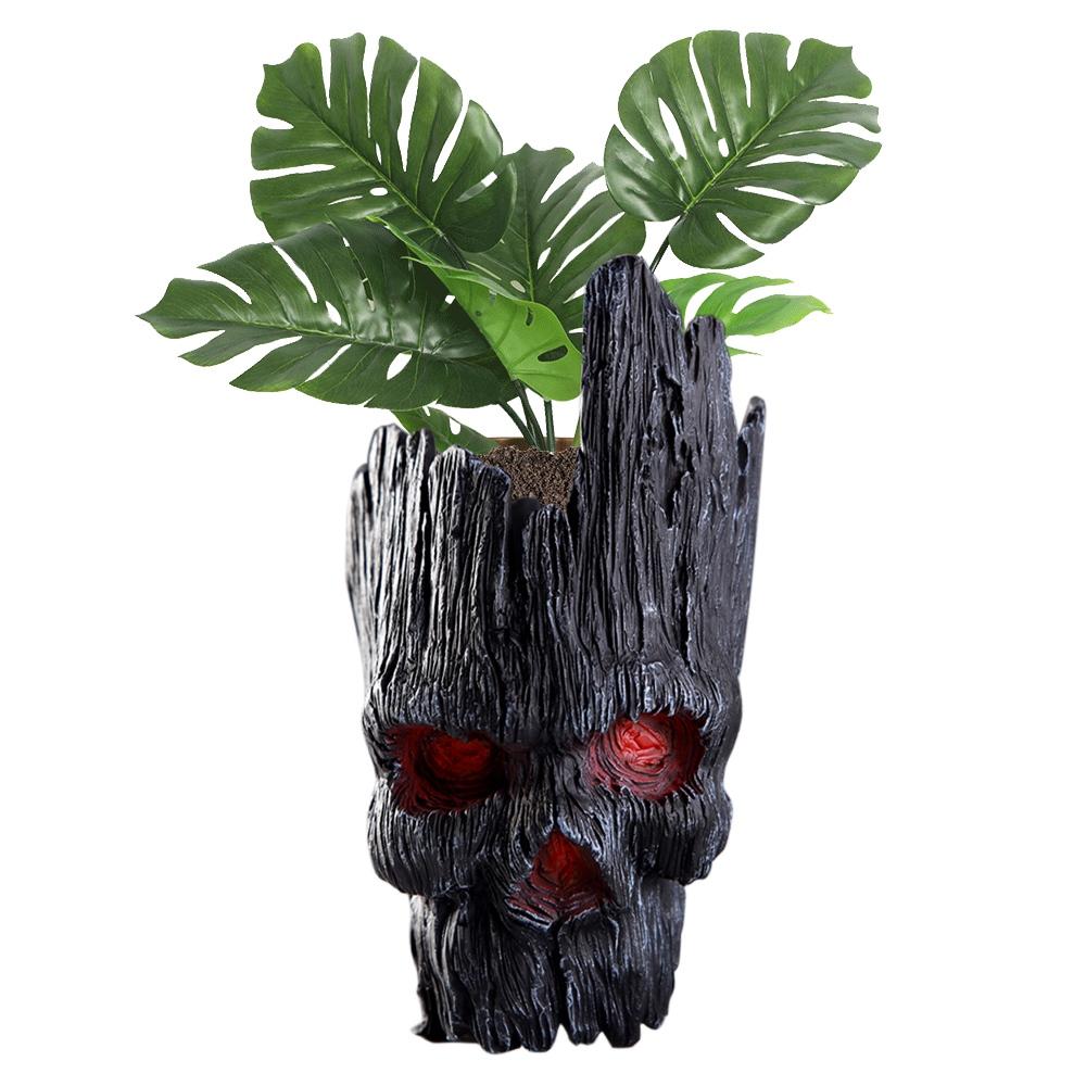 Buy Skull Planters Pots Gothic Black Skull Flowerpots Container at ...