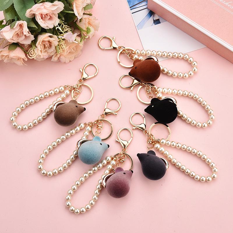 Cheap Acrylic Flocking Zodiac Mouse Keychain Cartoon Mouse Leather Rope ...