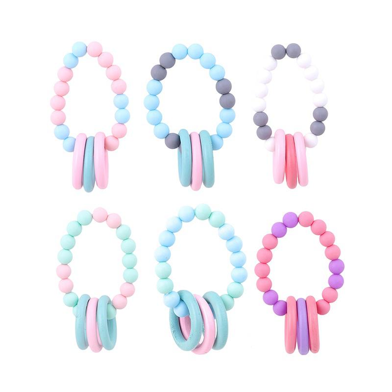 Wooden Ring Crochet Beads Pram String Silicone Beads Baby Toy Teething ...
