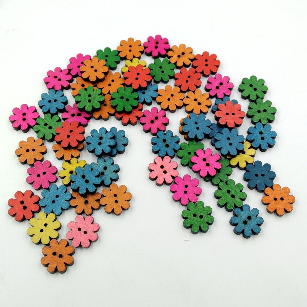 Buy 50pcs Colorful Wood Flower Buttons 2 Holes Sewing for DIY Craft 1 ...