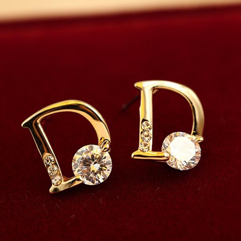 Earrings Crystal Women D Rhinestone Letter Fashion Hollow Ear Stud ...