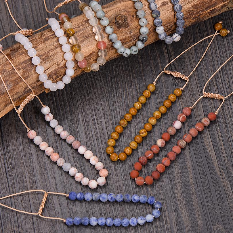 Natural Matt Beads Network Stone Bracelets Women Coffee Rope Braided ...