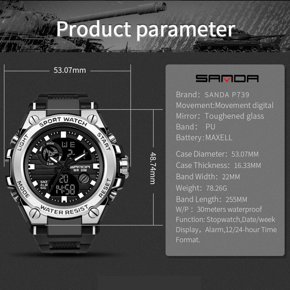 Buy SANDA 739 Sports Men's Watches Top Brand Luxury Military Watch Dual ...