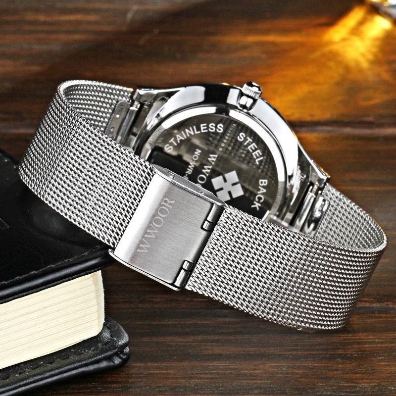 Buy Men Stainless Steel Mesh Strap Ultra Thin Quartz Watch at ...