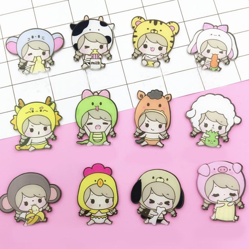 Buy Cute Cartoon Brooch Acrylic Brooches Lovely 12 Symbolic Animals ...