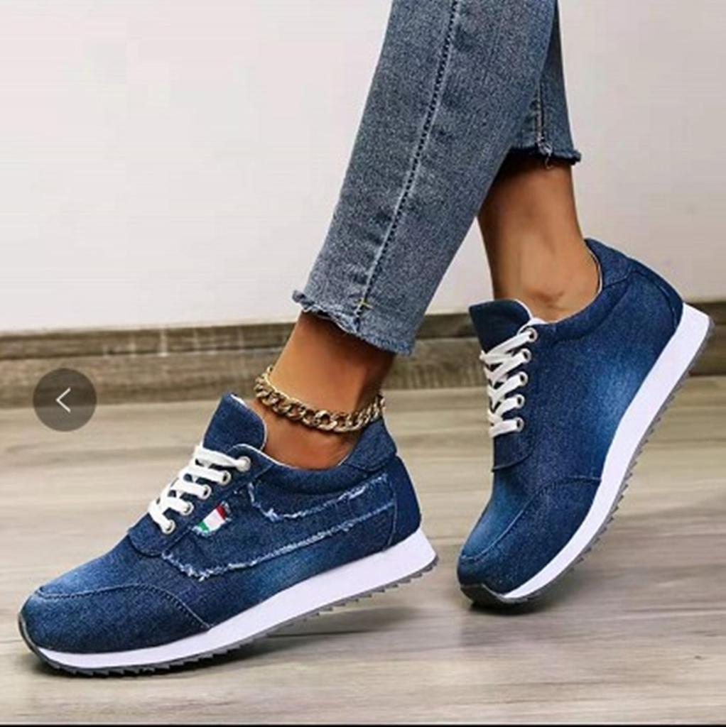 Buy Women Casual Washed Denim Wedge Heel Lightweight Flat Sports Single ...