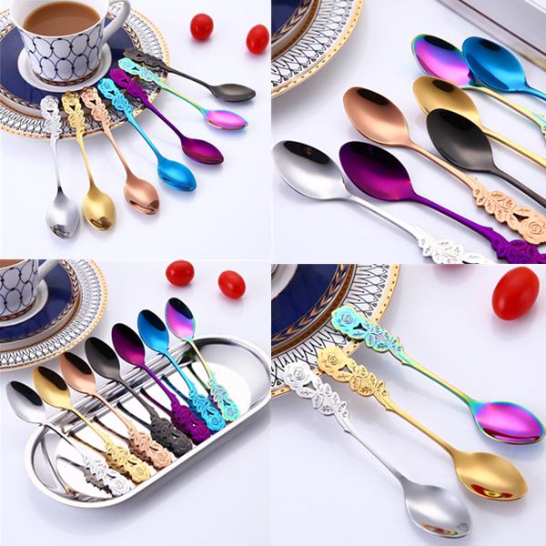 Stainless Steel Flower Spoon Coffee Tea Spork Flatware Dessert Tool ...