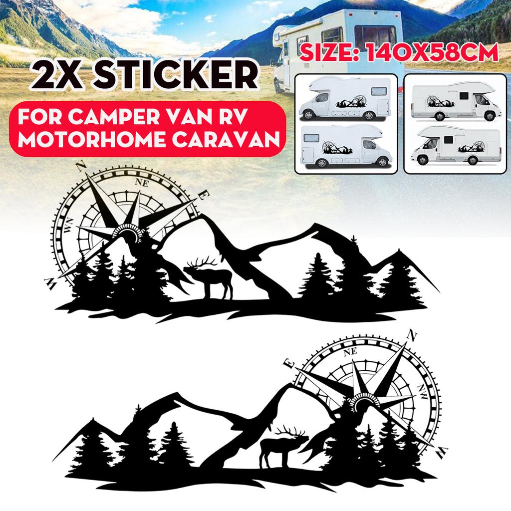 Buy 2pc Body Sticker Decal Large Compass Navigation W/Mountain Deer For ...