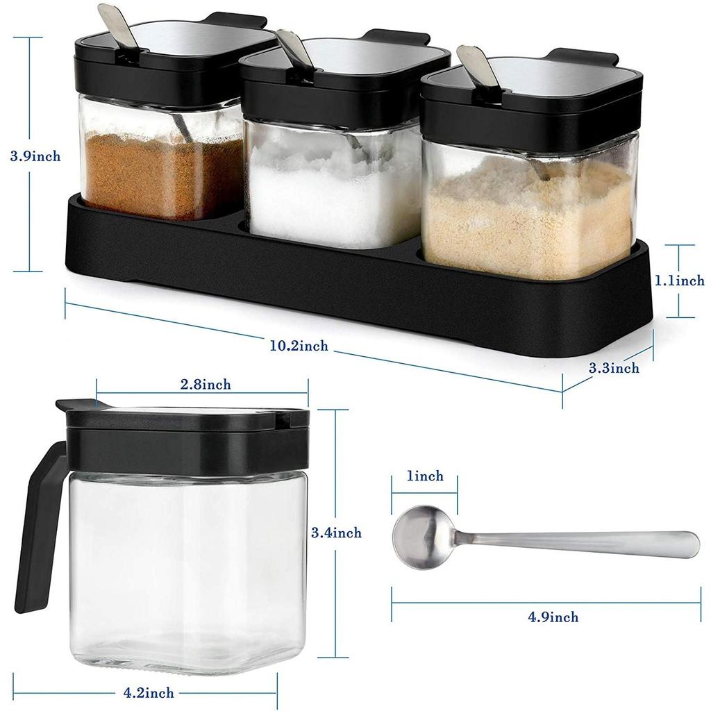 Buy Condiment Jar Spice Container with Lids and Spoons, 8oz Clear Glass ...