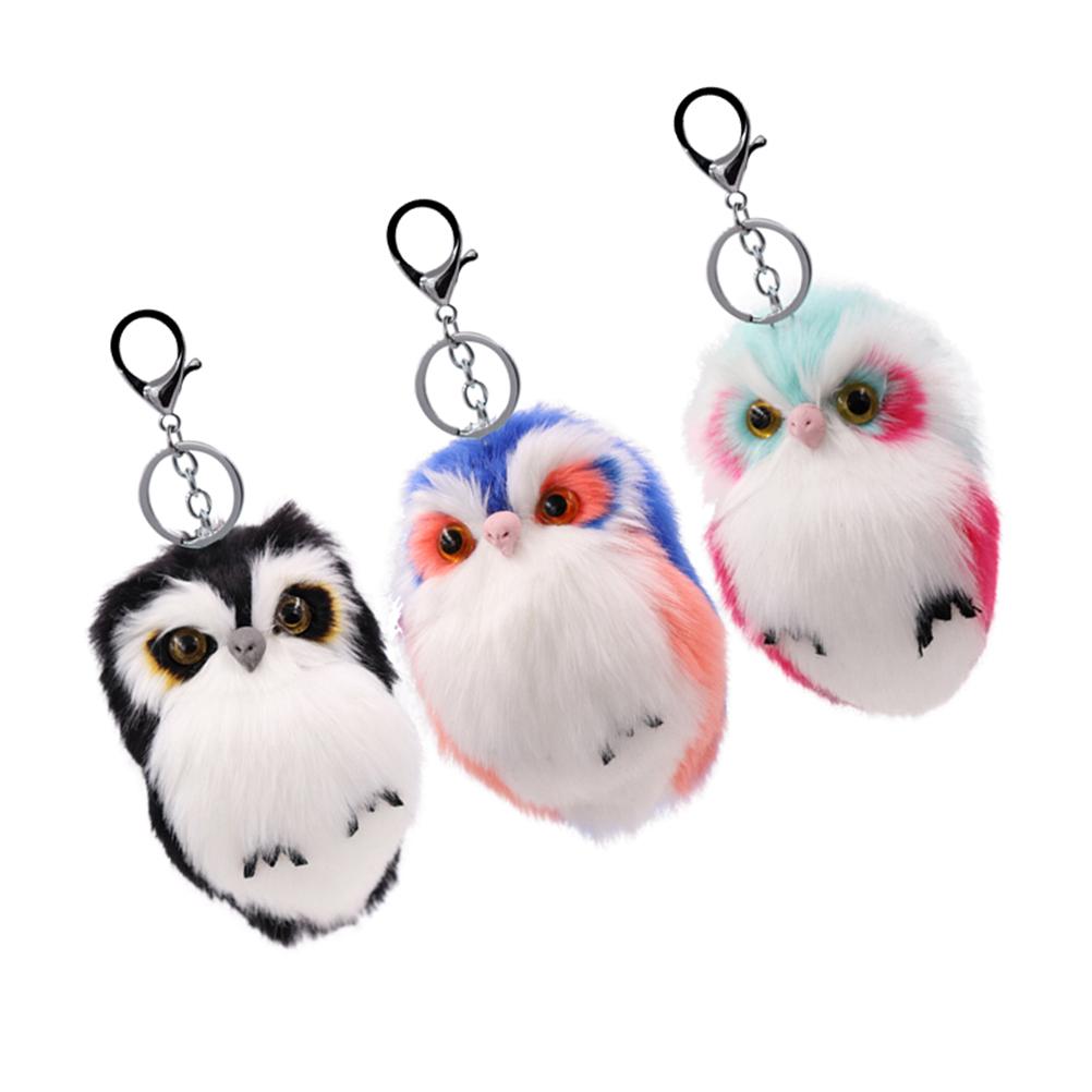 Buy 3pcs Adorable Fluffy Owl Shape Keychain Creative Key Rings Bag ...