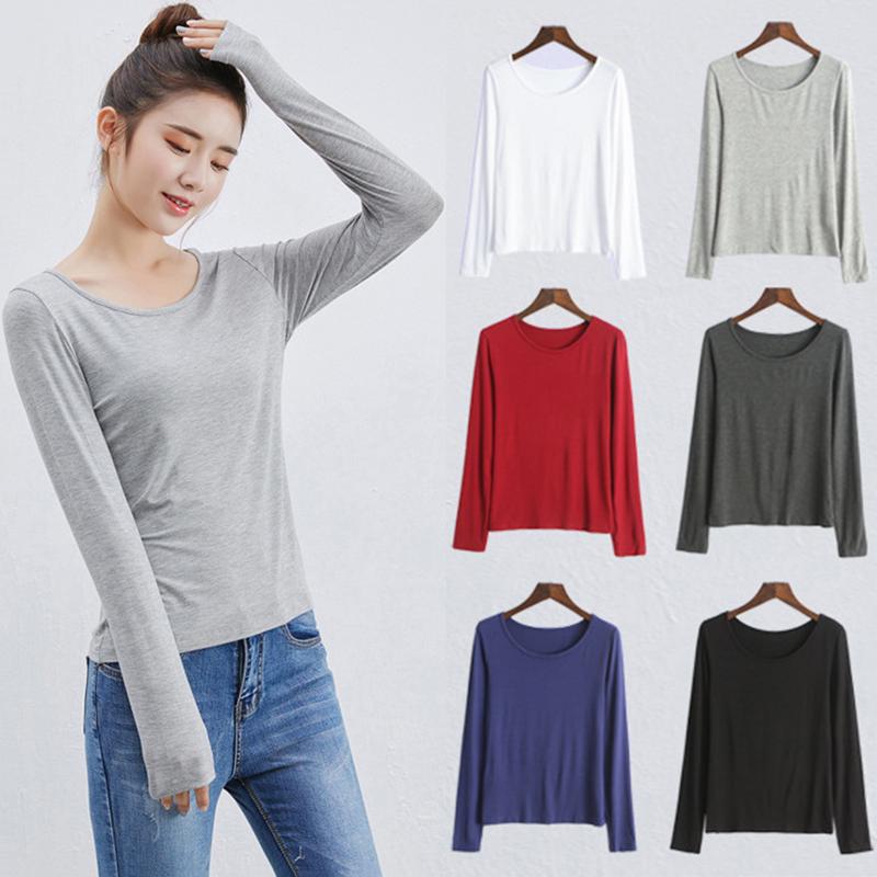 Buy Modal Womens Ladies Long Sleeve Plain T-Shirt Shirts Tops Blouse ...