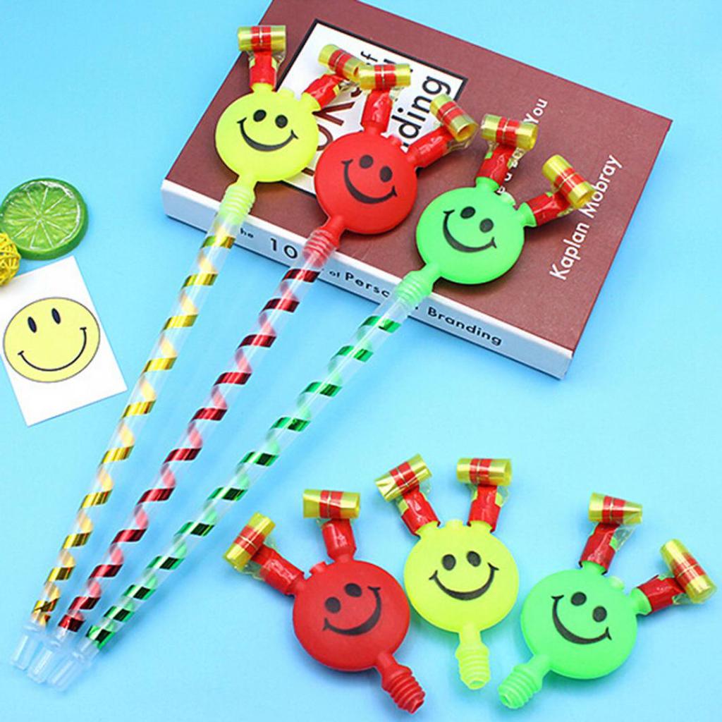 Buy 4Pcs Smiley Emoji Long Stick Blowing Dragon Whistle Birthday Party ...