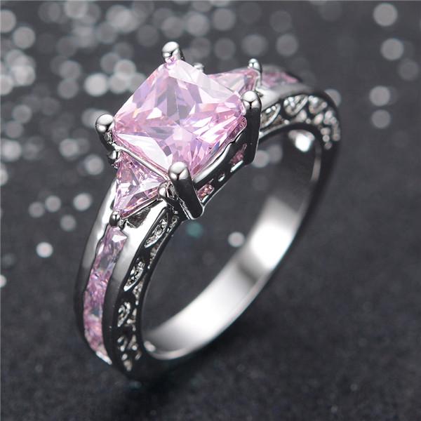 Buy Princess Cut Pink Zircon White Ring Bridal Jewelry Gifts Size 6-10 ...