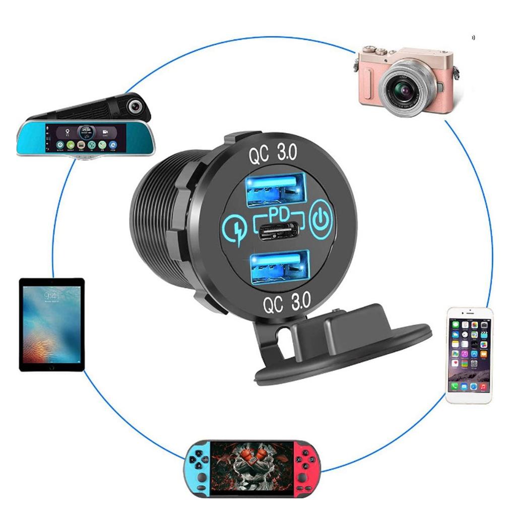 Quick Charge Socket 60W USB-C Multiple Car Charger Socket with Switch ...