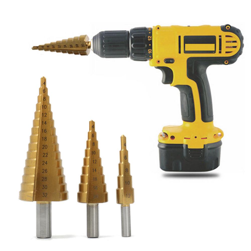 Buy Metal Cutting Tool 3xHSS Titanium Coated Steel Stepped Cone Bit at ...