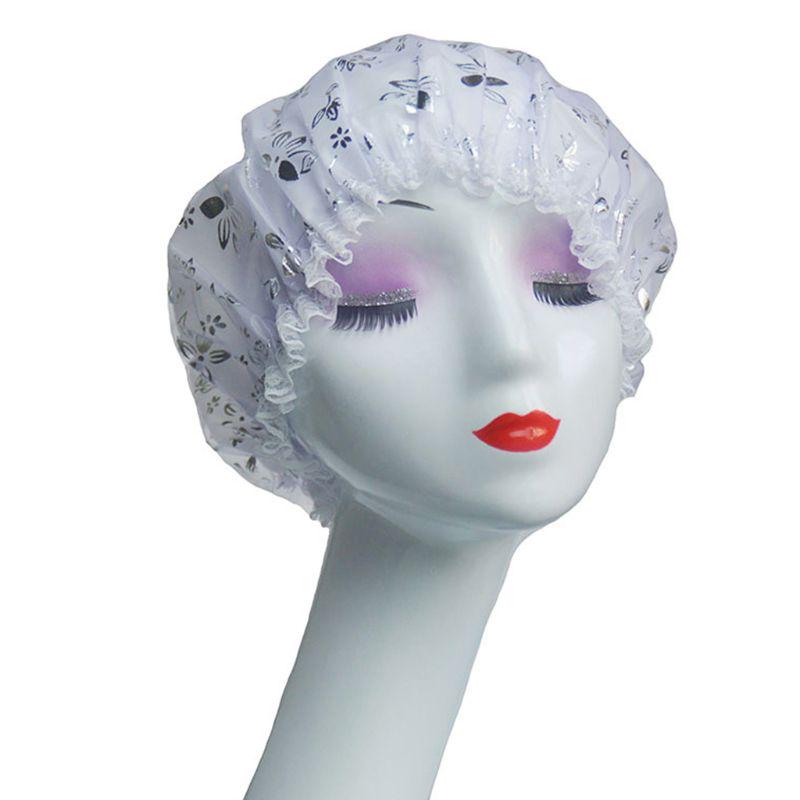 Buy Women Silver Foil Flower Shower Cap Double Layer Waterproof Elastic ...