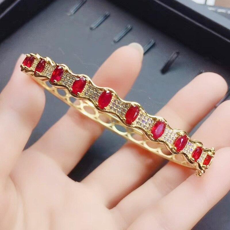 Buy Natural Real Red Ruby Bangle 925 Sterling Silver 3*5mm 0.35ct*11pcs ...