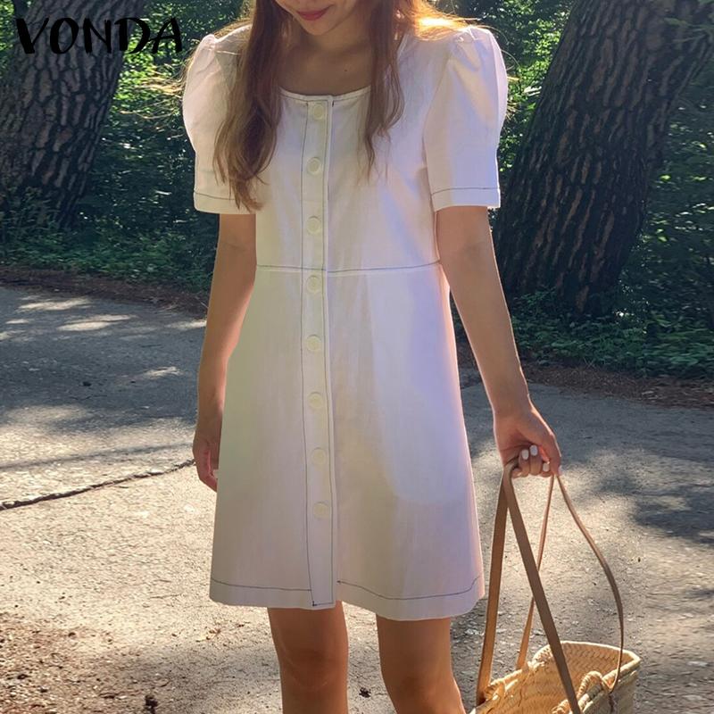 Buy VONDA Women's Summer Square Neck Puff Short Sleeve Solid Color A ...