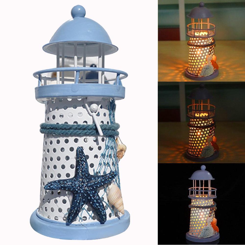 Fashion Mediterranean Lighthouse Iron Candle Candlestick Blue White ...