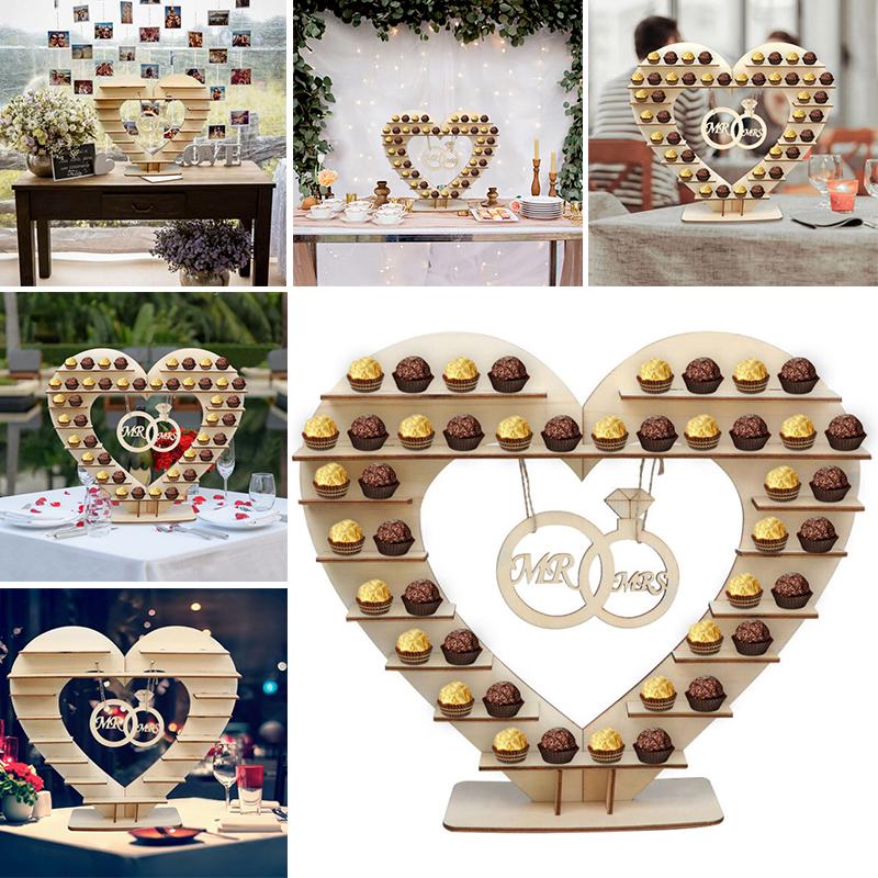Wooden Chocolate Dessert Display Holder Stand Heart-shaped Wedding ...