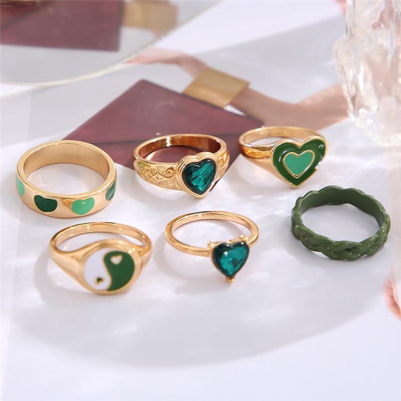 💰Kaufe Koreanischer Stil Grüne Ringe für Frauen Punk Trendy Vintage ...