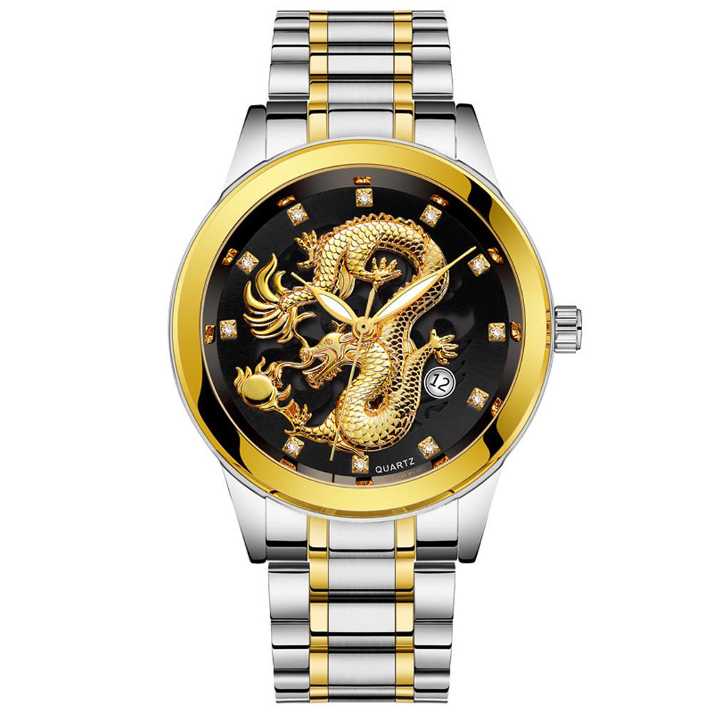 Buy Waterproof Mens Gold Dragon Sculpture Quartz Watch Luxury Men Steel ...