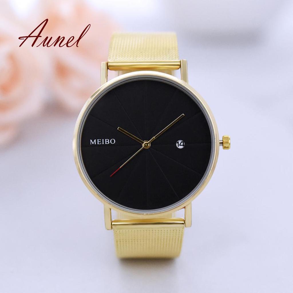 Buy Fantastic Minimalism No Numbers Round Dial Calendar Mesh Band ...