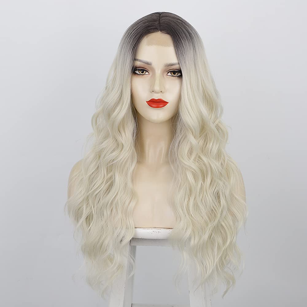 Buy Synthetic Wig Long Light Blonde Wavy Wig Ladies Curly Wig Middle ...