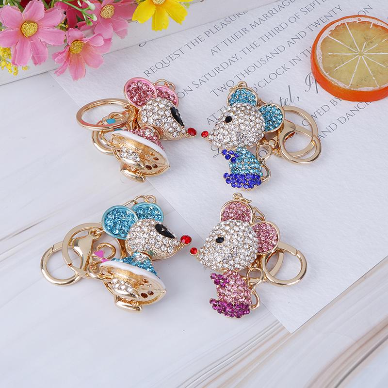 Buy Crystal Mouse Keychain Car Key Ring Women Bag Pendant Rat Chains ...