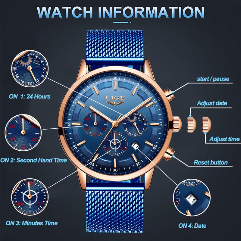Buy LIGE Luxury Quartz Watch for Men Blue Dial Watches Sports Watches ...