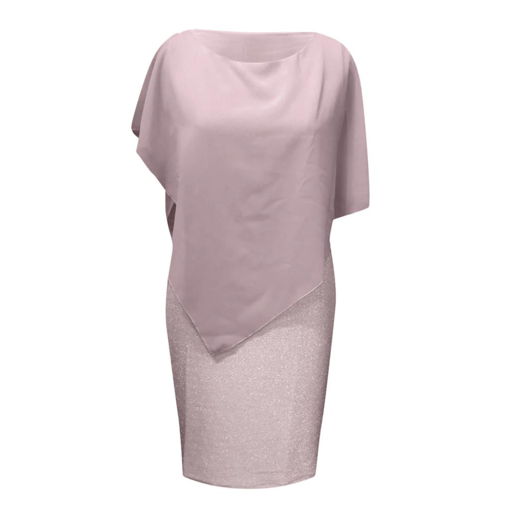 Buy Women Casual Stitching Solid Short Sleeve Shawl Slim Mini Sheath ...