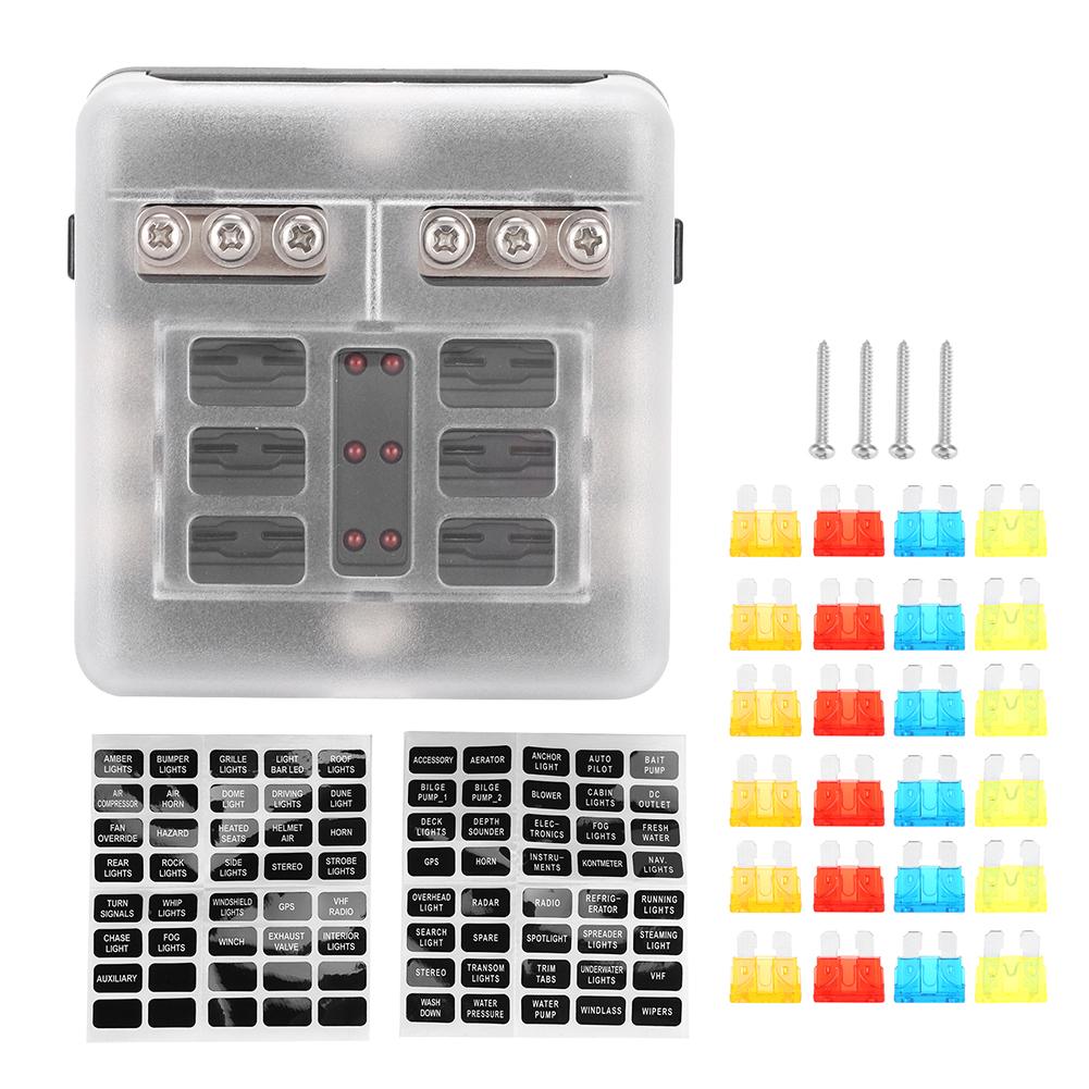Buy 6 Way 24pcs Blade Fuse 1 In 6 Out with LED Indicator Portable Fuse ...