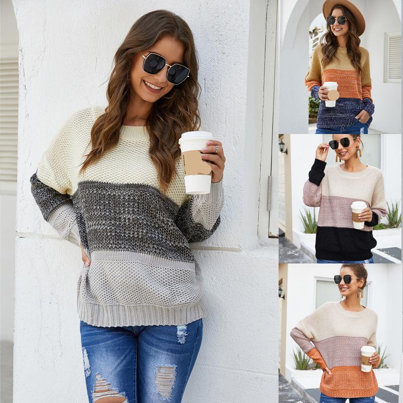 Buy Autumn and Winter Women's Loose Three-color Contrast Color ...