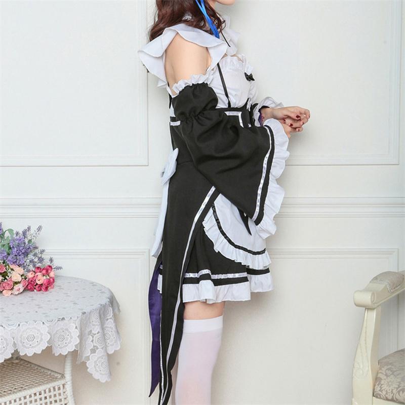 Buy Anime Cosplay Costume Ram/Rem Kawaii Sisters Maid Servant Outfit ...