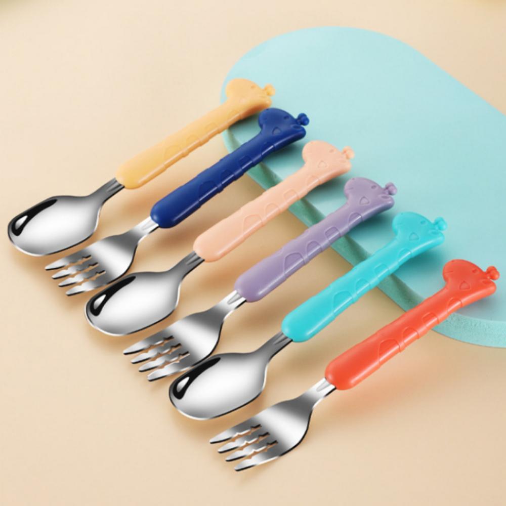 Buy Giraffe Infant Food Feeding Spoon Fork Baby Tableware Set Stainless ...
