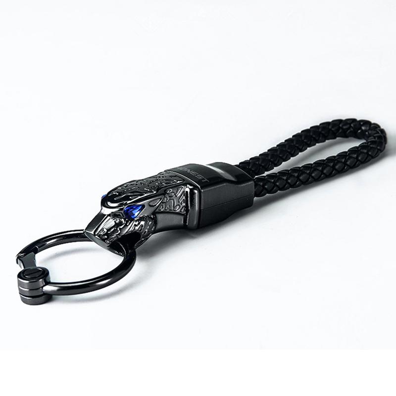 Buy Leopard Head Model Weave Key Chain Key Holder Car Key Ring Chain ...