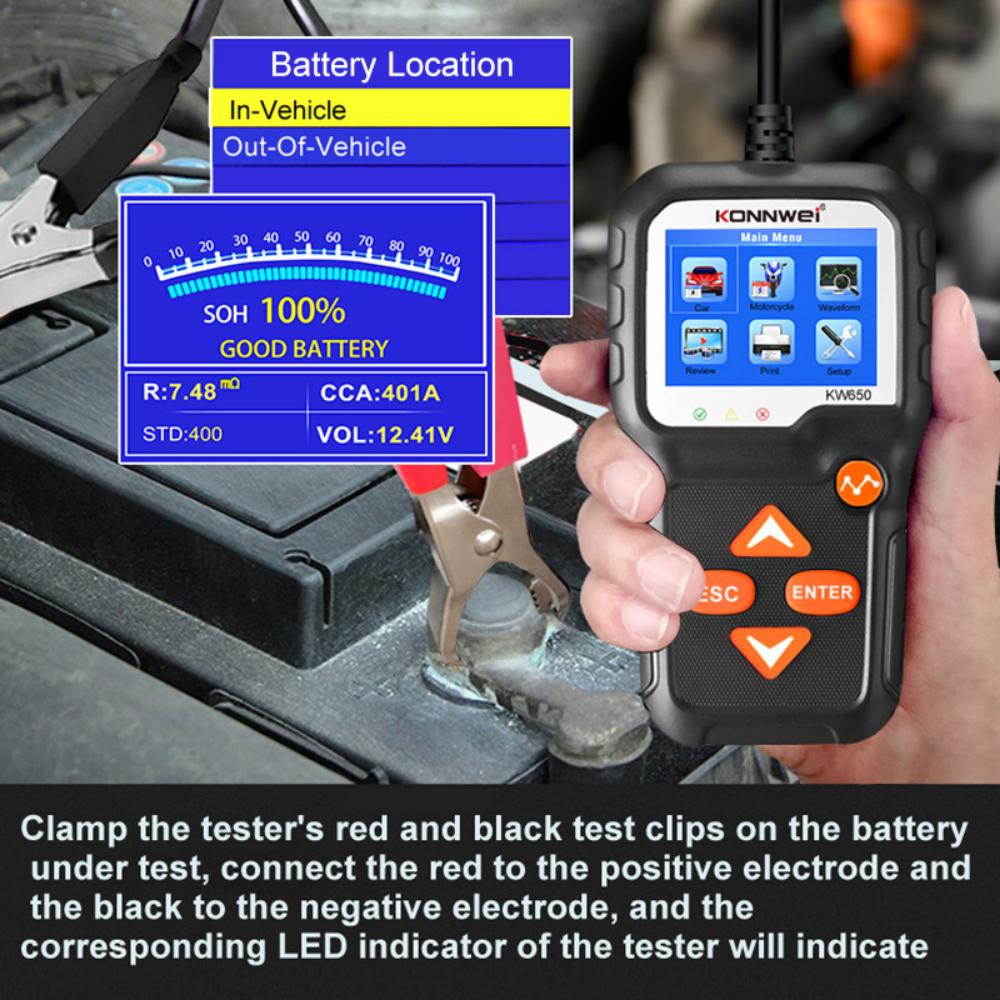 Koop KONNWEI KW650 Car Motorcycle Battery Tester 12V 6V Battery System ...