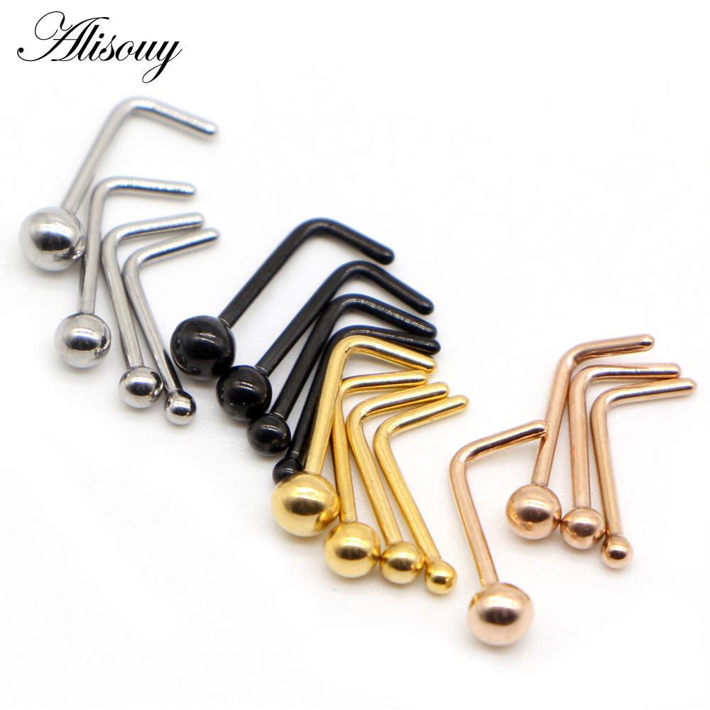 Kaufe Alisouy 1PC Nase Studs Ball Runde Nase Ringe L-Form Gold Farbe Nasenloch Edelstahl Nase ...