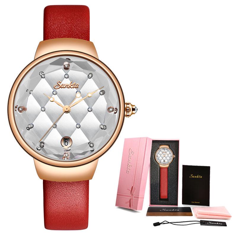 Buy SUNKTA Women Fashion Blue Quartz Watch Lady Leather Watchband High ...