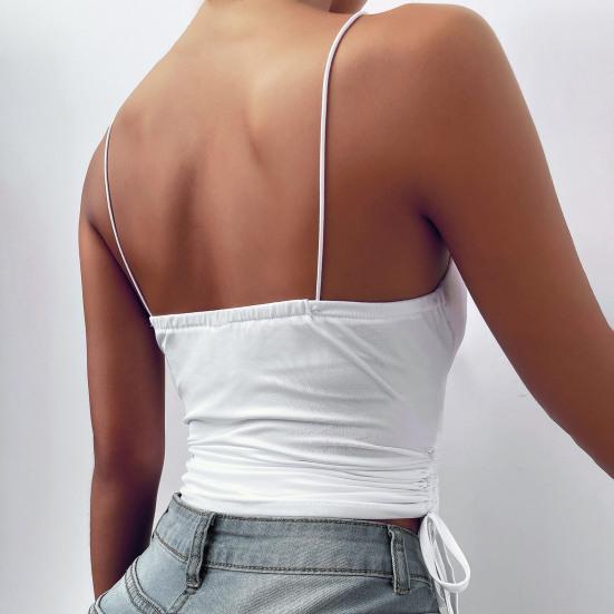 Cheap V-neck Sling Top Drawstring Leopard Solid Color Strap Vest for ...