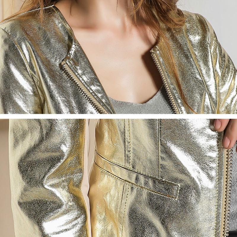 Buy 2019 Autumn New Zipper Punk Jackets Short Gold Leather Jacket Women ...