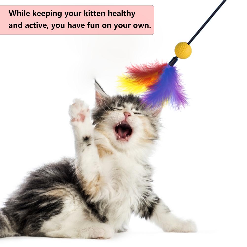 Buy 4pcs Funny Cat Stick Rainbow Long Rod Feather Rustling Ball Random ...