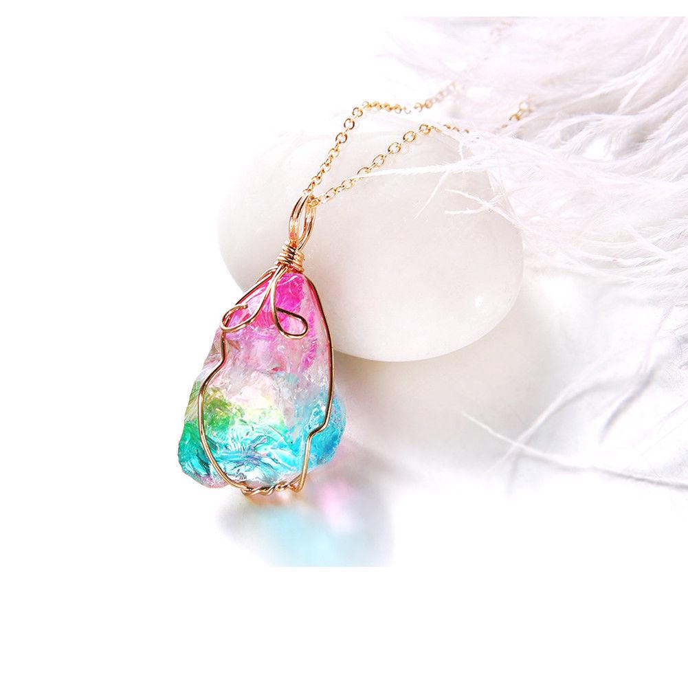 Buy Rainbow Stone Natural Crystal Chakra Rock Chain Necklace Quartz ...