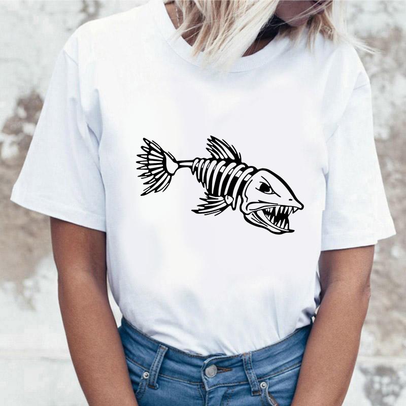 💰Kaufe Fishbone Print T Shirt Frauen Harajuku Casual Funny T Shirt Für ...