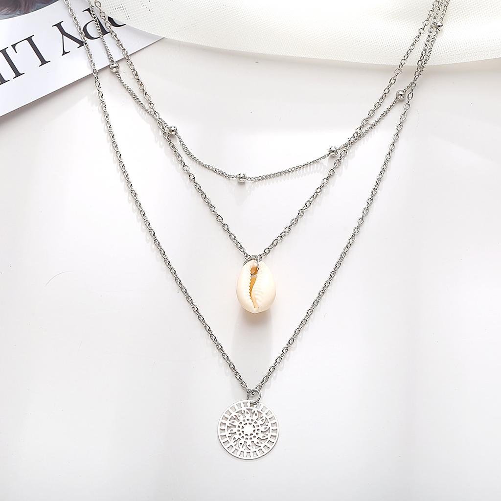 Shell Pendant Hollow Carved Necklace Three Layer Necklace Fashion ...